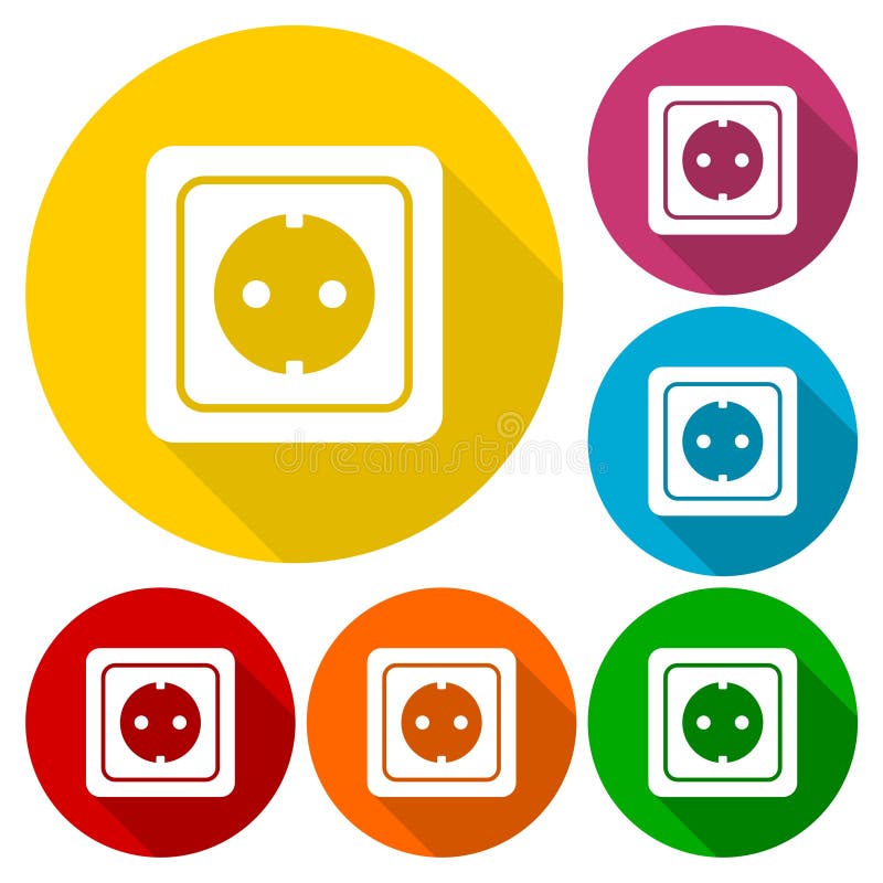 Power Socket Vector Icons Set with Long Shadow Stock Vector ...
