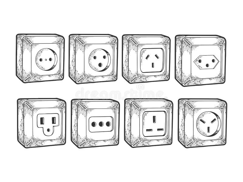 Power Sockets of Different Countries Sketch Vector Stock Vector ...