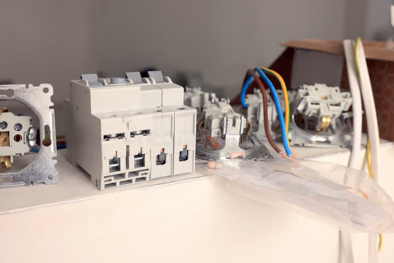 Power Sockets with Wires and Residual-current Device Indoors Stock ...