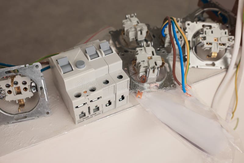 Power Sockets with Wires and Residual-current Device Indoors Stock ...