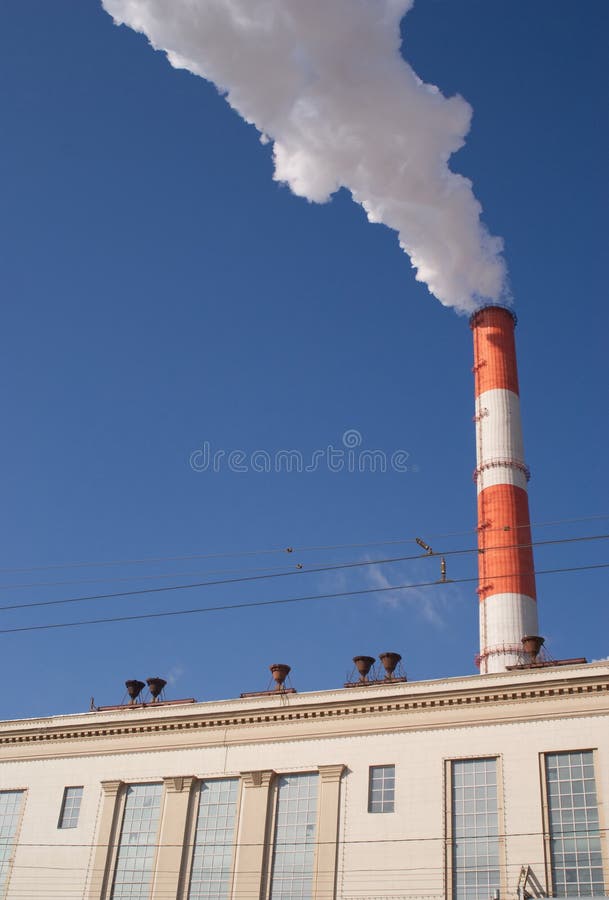 Power Station Building with Long Color Brick Pipe Stock Image - Image ...
