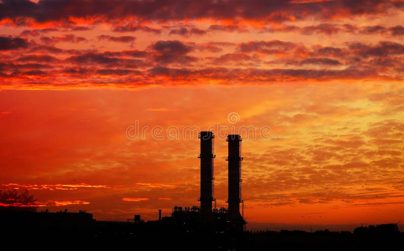 Power Station Colourful Sunset Silhouette. Stock Photo - Image of skies ...