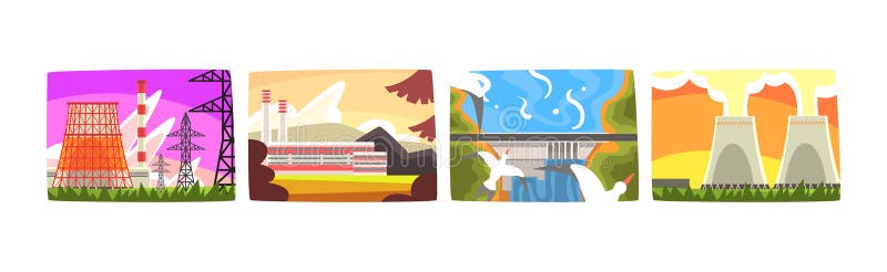 Power Station and Energy Source Generation Vector Set Stock Vector ...