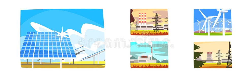 Power Station and Energy Source Generation Vector Set Stock Vector ...