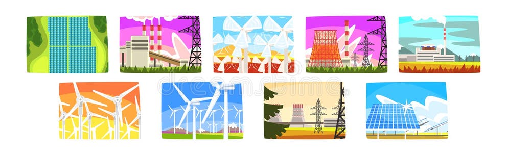 Power Station and Energy Source Generation Vector Set Stock Vector ...