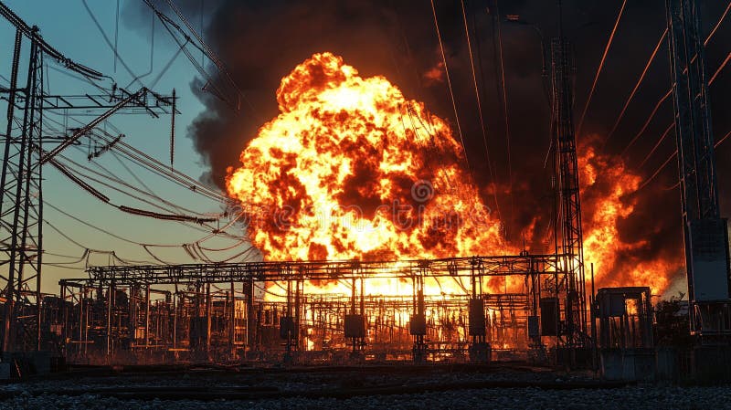 Power Station Fire Explosion Disaster Emergency Stock Image - Image of ...