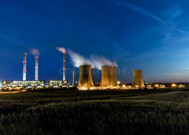 Power station at night stock image. Image of global, electricity - 95789929