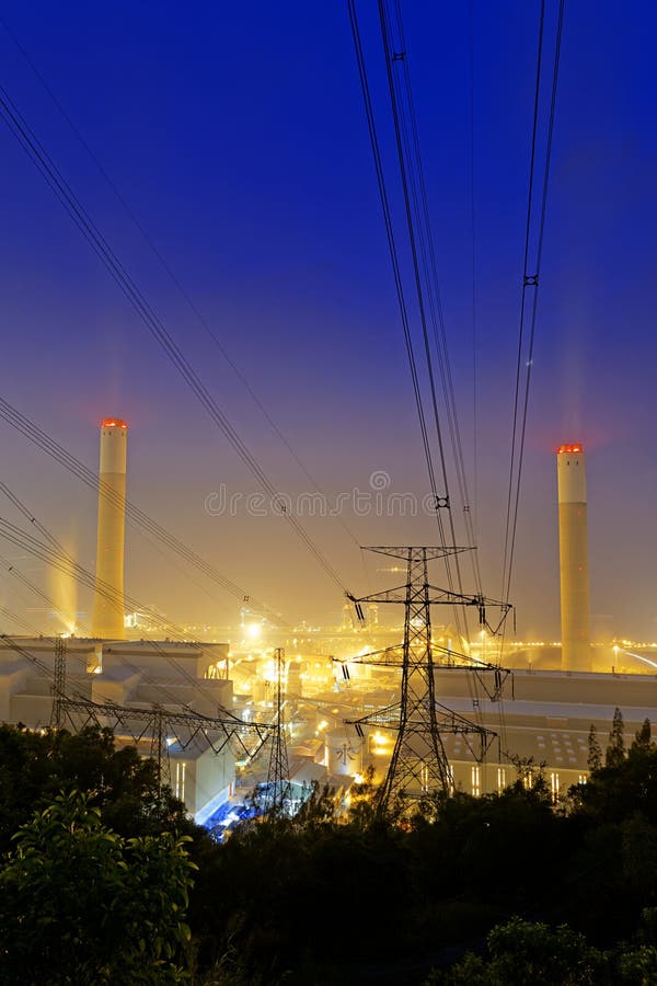 Power station at night stock image. Image of outdoor - 55645341