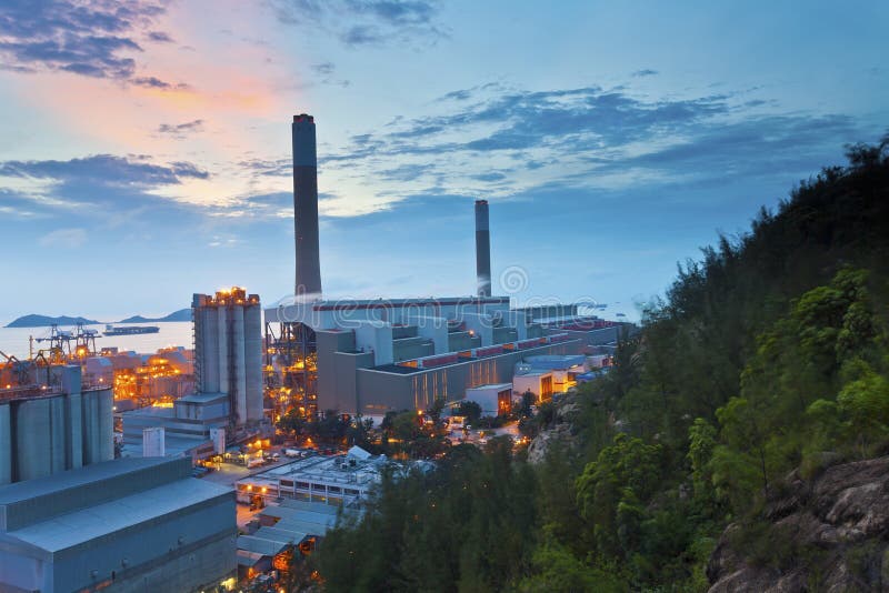 Power station at sunset stock image. Image of dioxide - 31410377