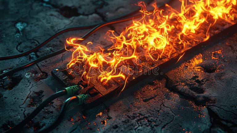 The Power Strip Fire. AI Generated Stock Photo - Image of caution ...