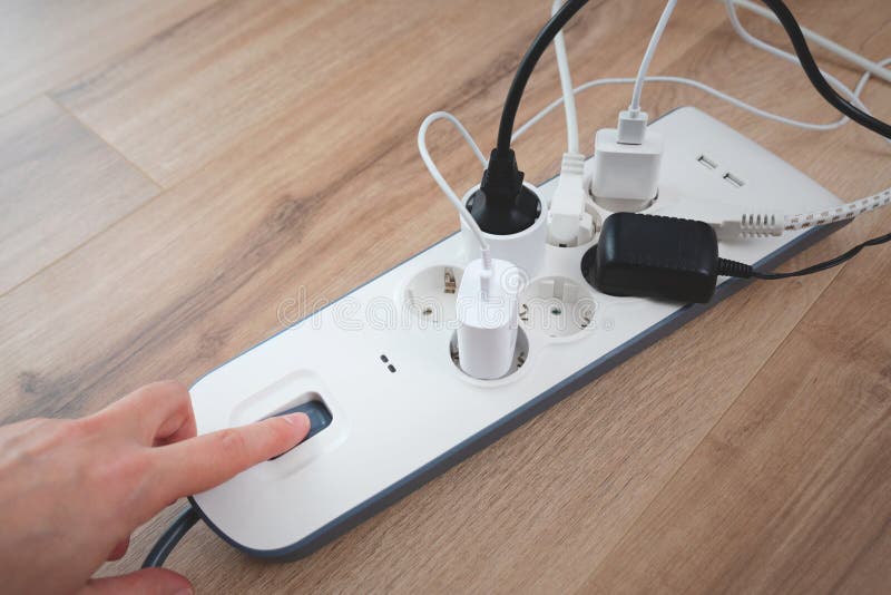 Power Strip Socket with Connected Plugs Stock Photo - Image of danger ...
