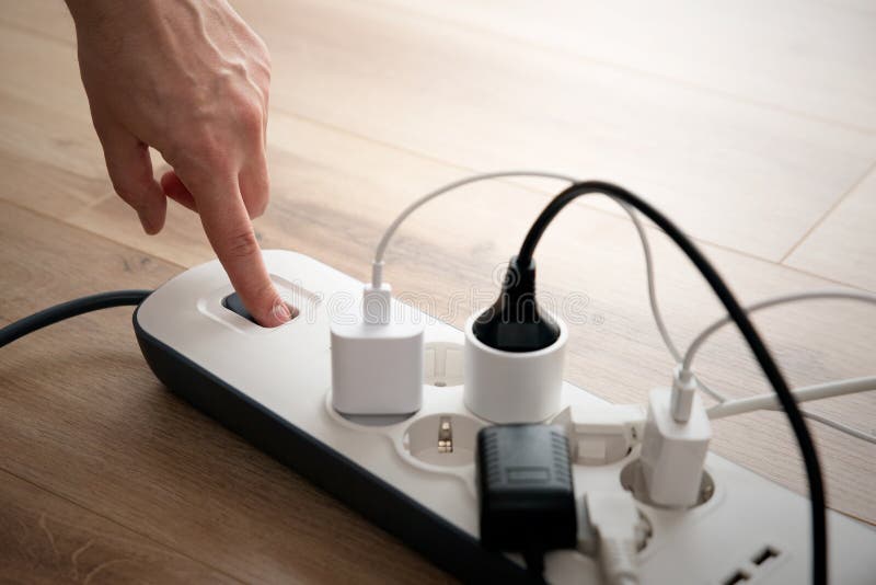Power Strip Socket with Connected Plugs Stock Photo - Image of charge ...