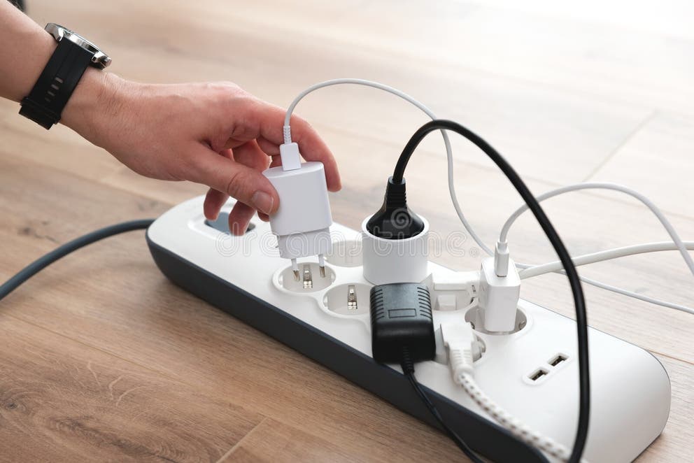 Power Strip Socket with Connected Plugs Stock Image - Image of hour ...