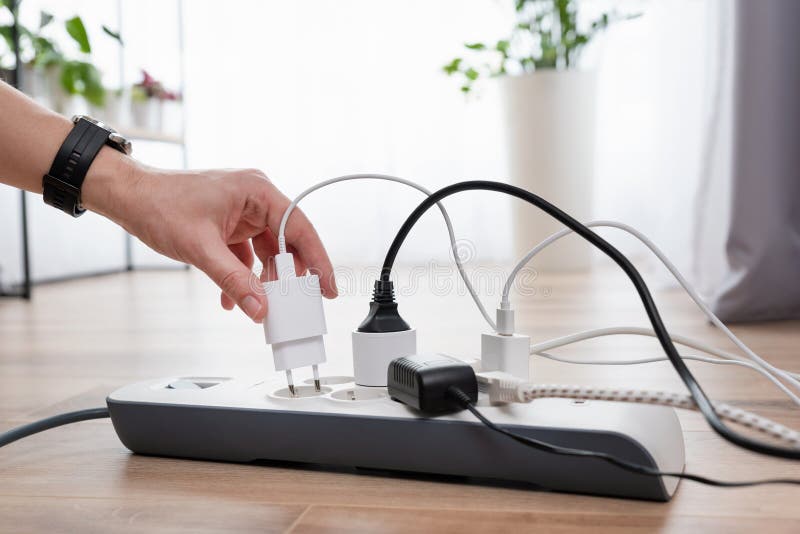 Power Strip Socket with Connected Plugs Stock Photo - Image of outlet ...