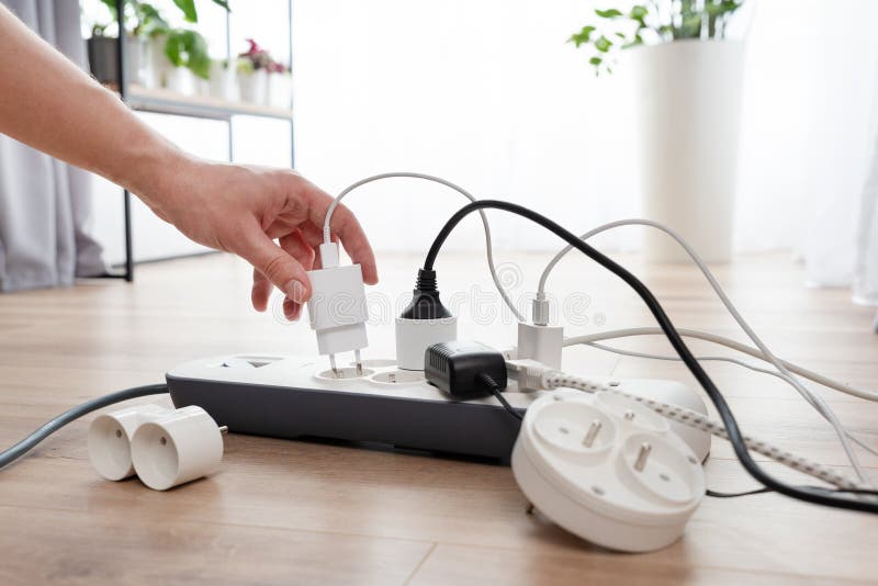 Power Strip Socket with Connected Plugs Stock Image - Image of danger ...