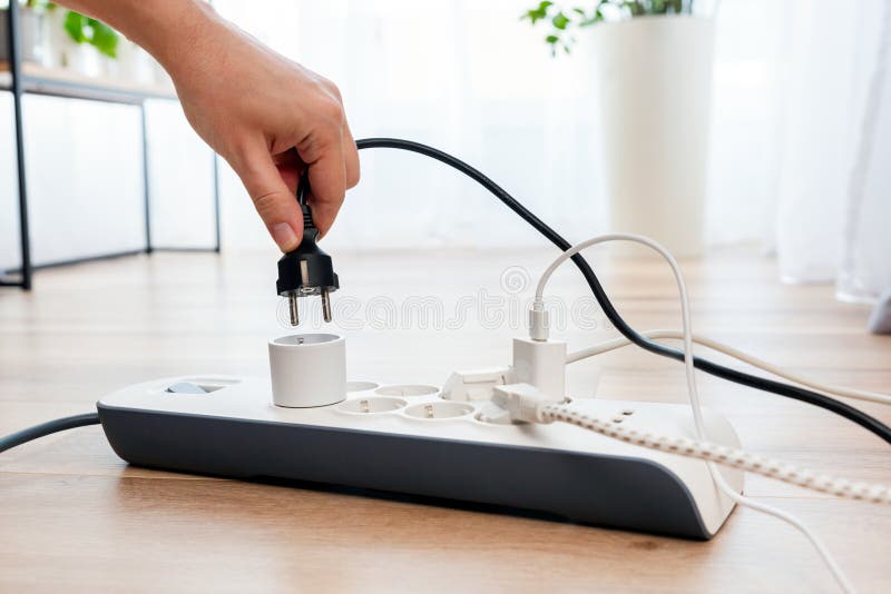 Power Strip Socket with Connected Plugs Stock Image - Image of cable ...
