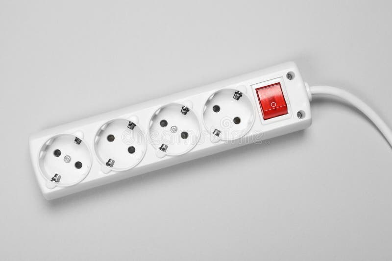 Power Strip with Extension Cords on Grey Marble Table, Flat Lay. Space ...