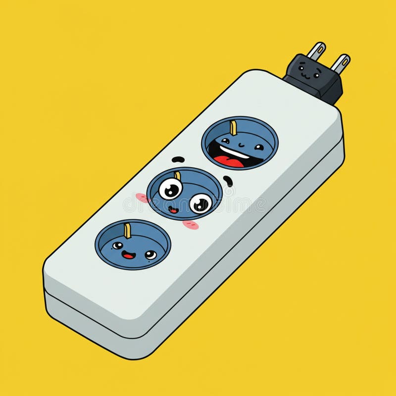 Power Strip with Three Outlets, Each Featuring a Cartoon Face with ...