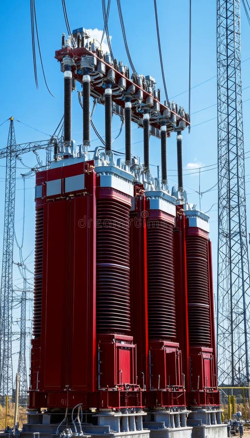 Power Substation with Electrical Transformers Under Clear Blue Sky ...