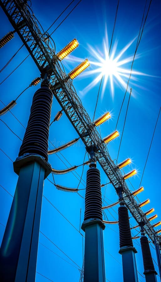 Power Substation Under a Bright Blue Sky High-Voltage Infrastructure ...