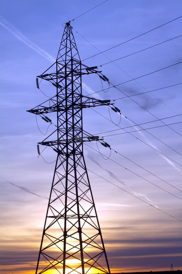Power Supply Line Metal Tower on Beautiful Sunset Stock Photo - Image ...