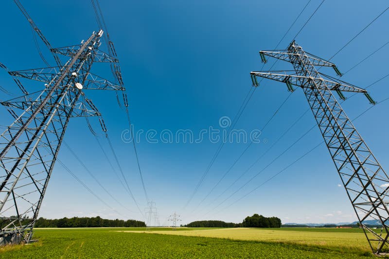 Power Supply Lines in a Summer Landscape Stock Image - Image of grid ...