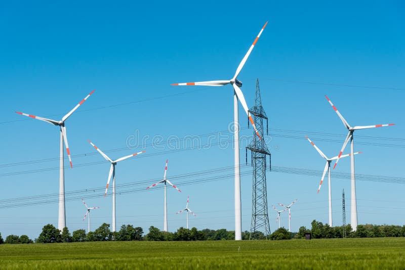 Power Supply Lines and Wind Turbines Stock Image - Image of power ...