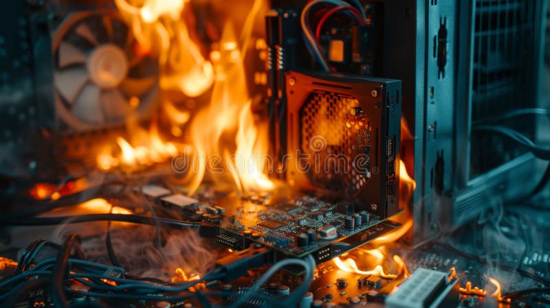 Power Supply for PC Burning on Fire Stock Illustration - Illustration ...