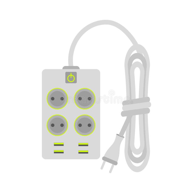 Power Surge Protector Extension Cord White Flat Stock Illustration ...