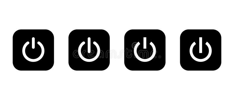 Power Switch Button Icon Set on Black Square. Electricity Shutdown ...