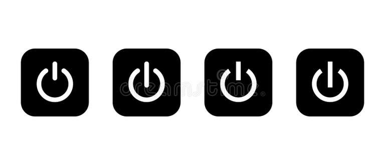Power Switch Button Icon Set on Black Square. Electricity Shutdown ...