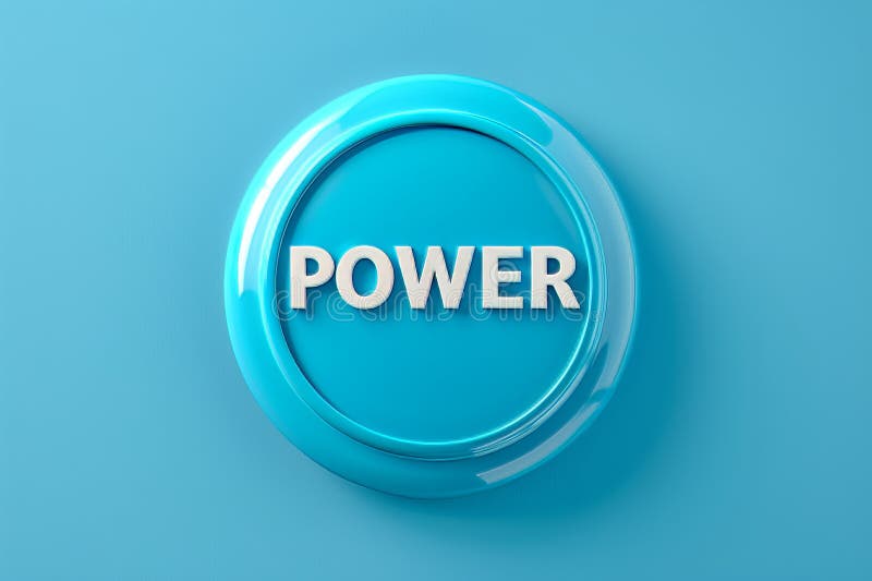 Power Text Button on White Background, Isolated Push Button with Bold ...