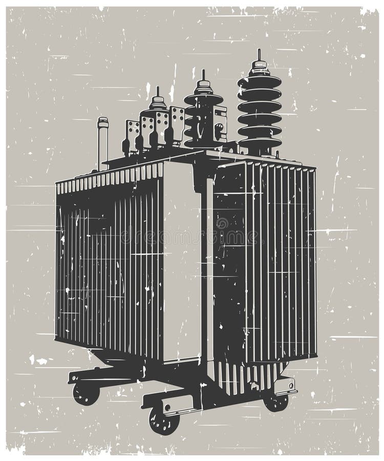 Power-Thephase-Transformator-Retroposter Vektor Abbildung ...