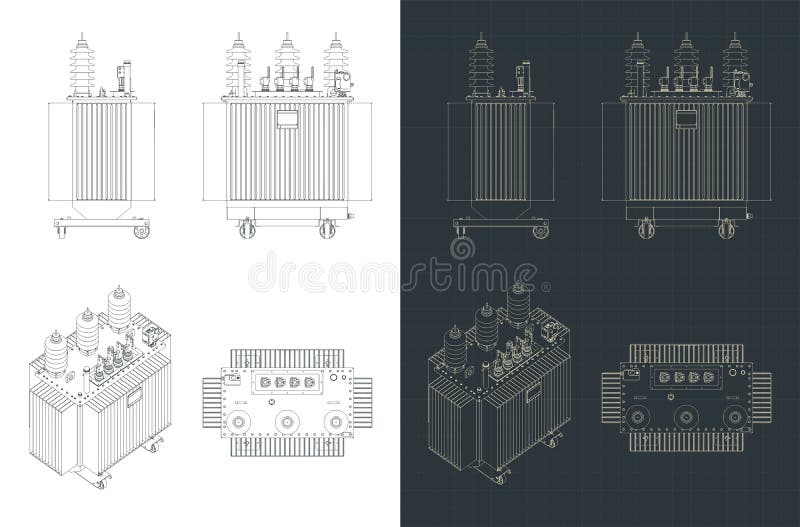 Power Three-phase Transformer Blueprints Stock Vector - Illustration of ...