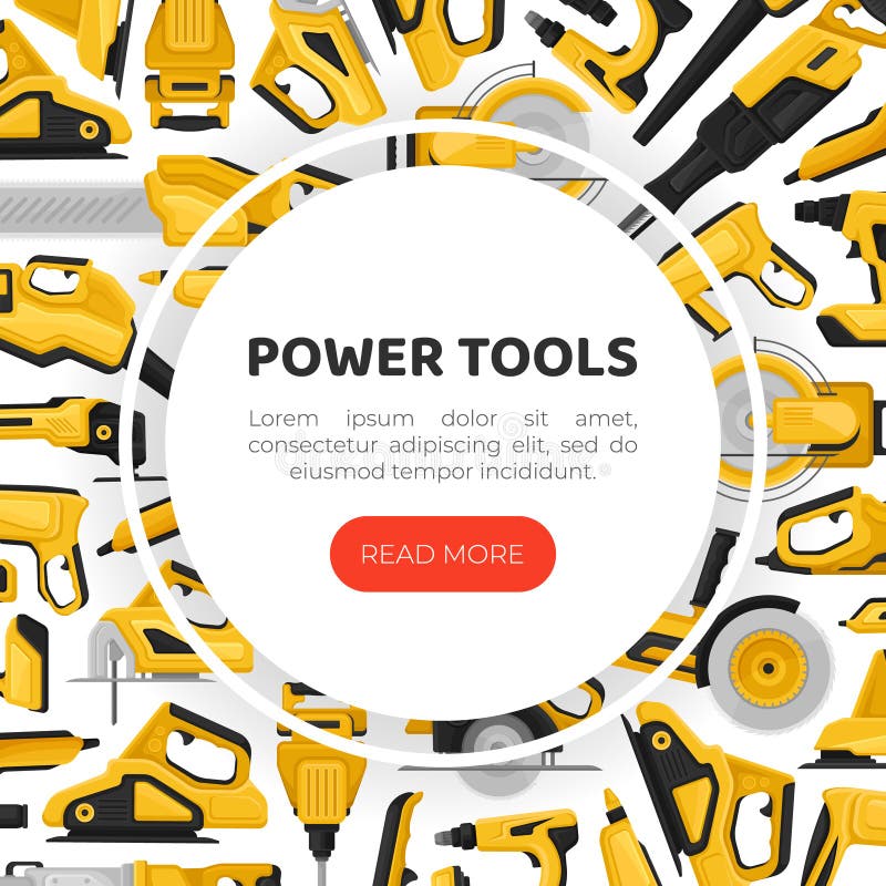 Power Tools Banner Design with Building Instrument Vector Template ...
