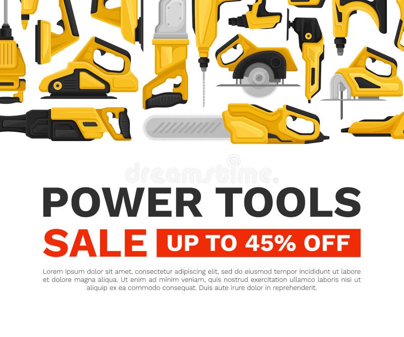 Power Tools Banner Design with Building Instrument Vector Template ...