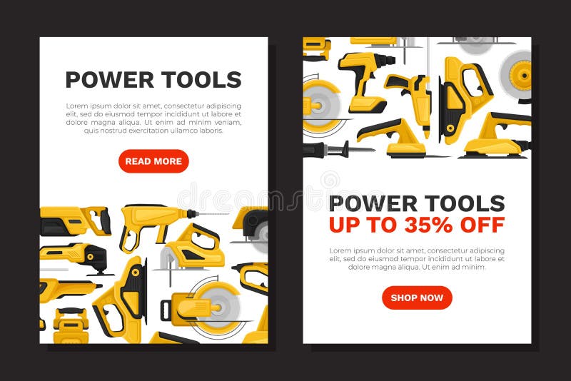 Power Tools Banner Design with Building Instrument Vector Template ...