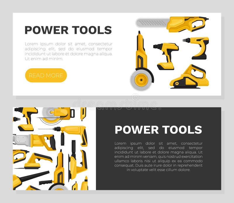 Power Tools Banner Design with Building Instrument Vector Template ...
