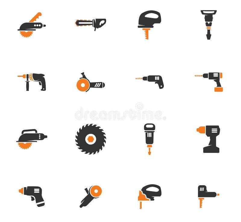 Power tools icons set stock illustration. Illustration of silhouette ...