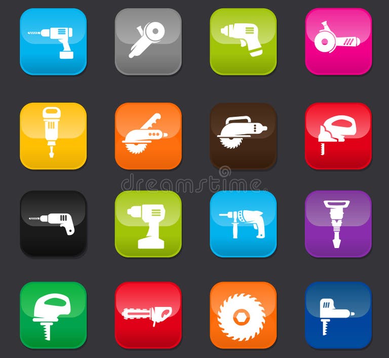 Power tools icons set stock vector. Illustration of hand - 208198147