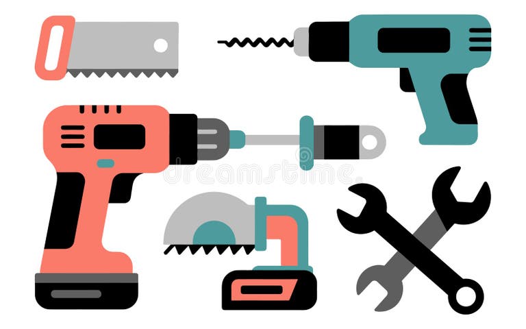 Power Tools and Manual Tools Graphic, "Drills, Saw, and Wrenches Vector ...