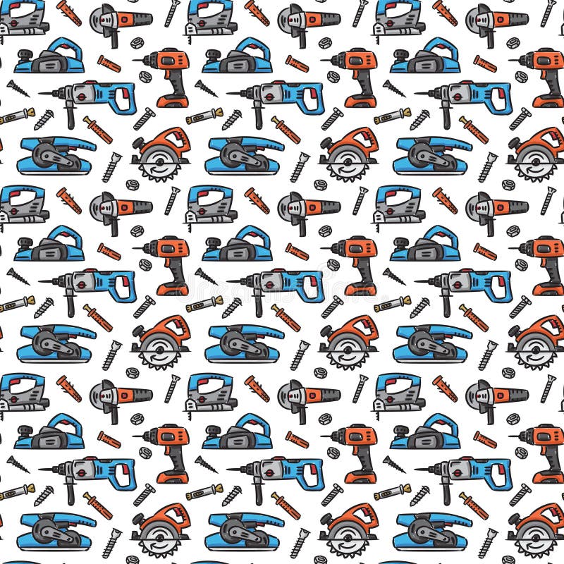 Power Tools Vector Seamless Pattern on White Background Stock Vector ...