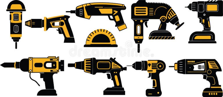 Power Tools Vector Set – Electric Drills and Construction Tools in Bold ...