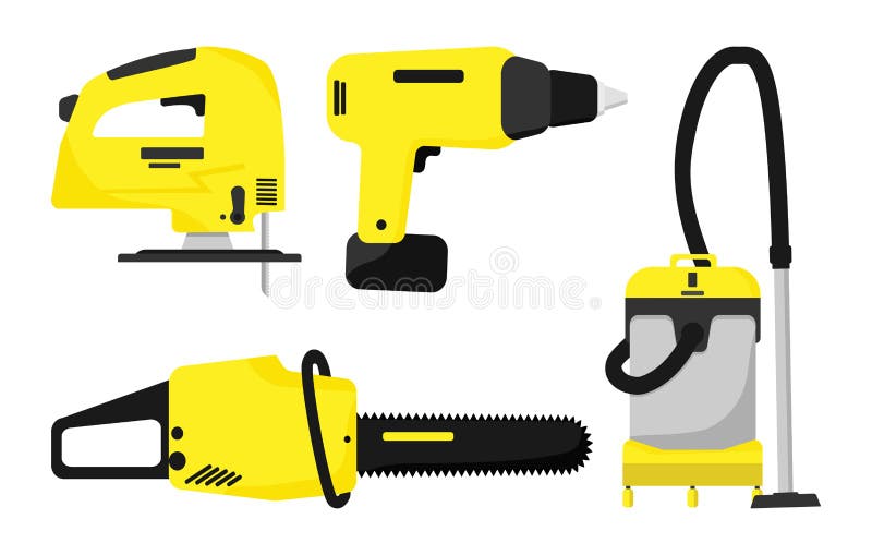 Power Tools. Yellow Electric Industrial Tools Stock Vector ...