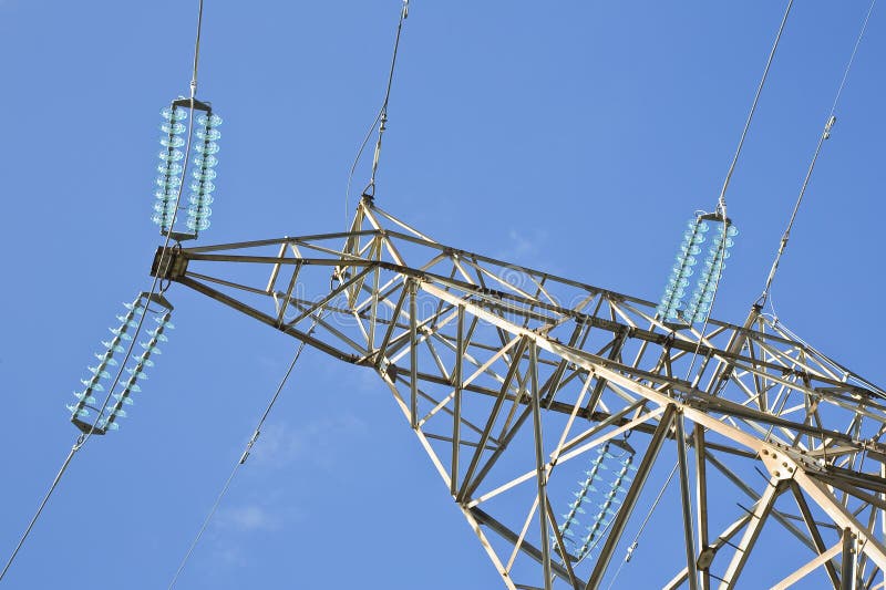 Power Tower and Transmission Lines on Blue Background Stock Image ...