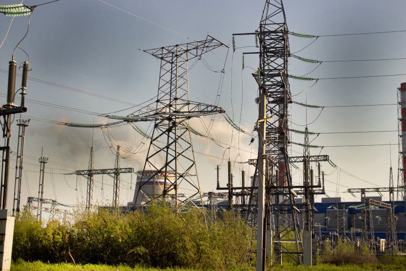 Power Towers on the Background of the Power Plant Stock Image - Image ...