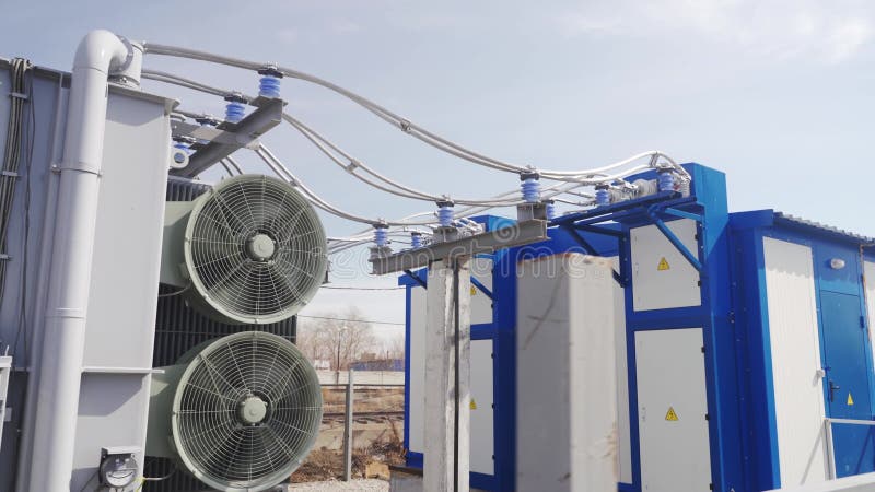 Power Transformer with Cables at Electrical Distributing Substation on ...