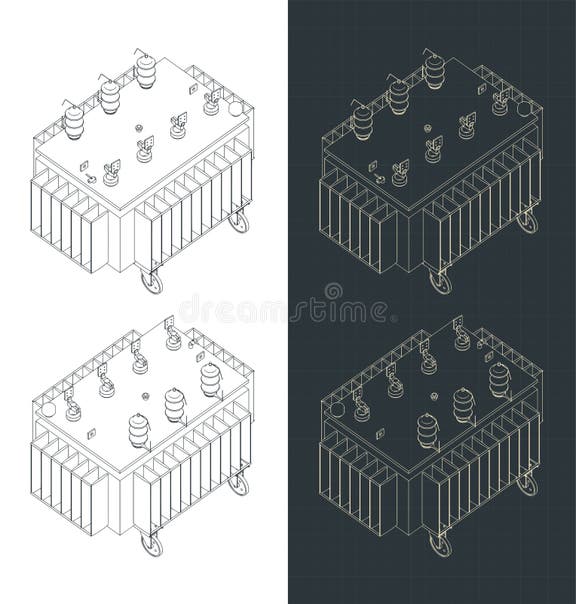 Power Transformer Isometric Blueprints Stock Vector - Illustration of ...