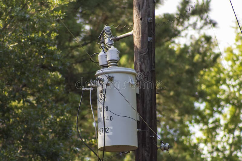 Power transformer on pole stock image. Image of power - 220196113