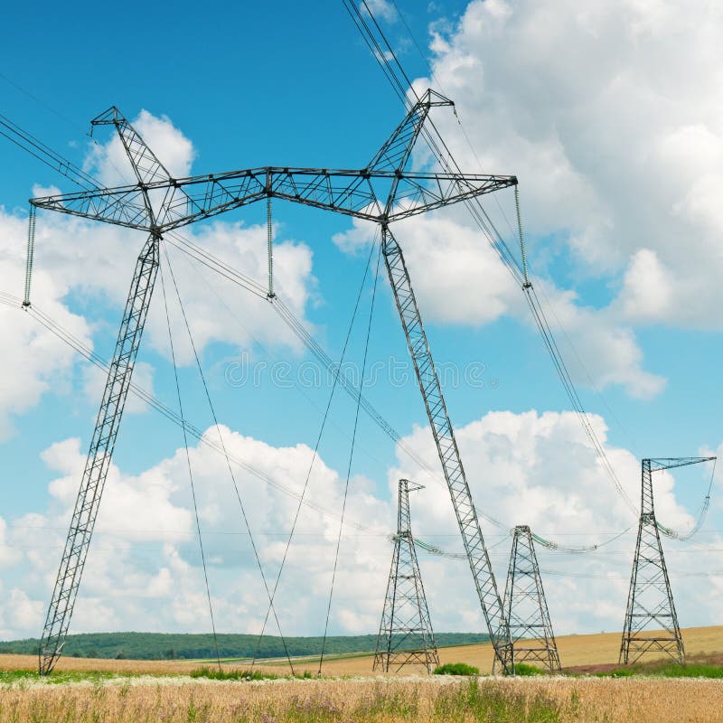 Bell-shaped Insulator Chain of Electric Power Transmission Line Stock ...